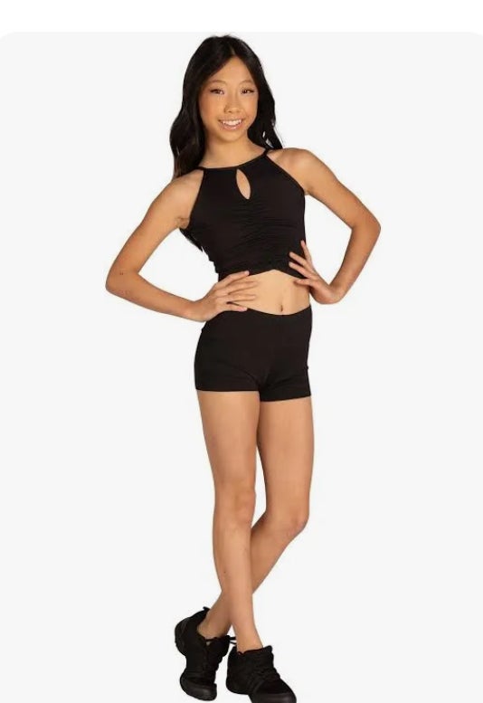Danz n Motion Child Cutaway Black Shirred Top 24306C | Dynamic Dancewear